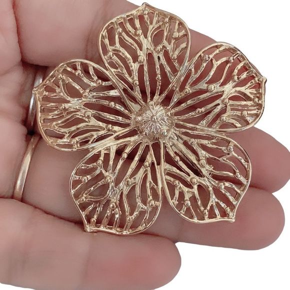 GERRY’S | Jewelry | Large Flowerbrooch Signed Gerrys Gold Tone Ornate ...